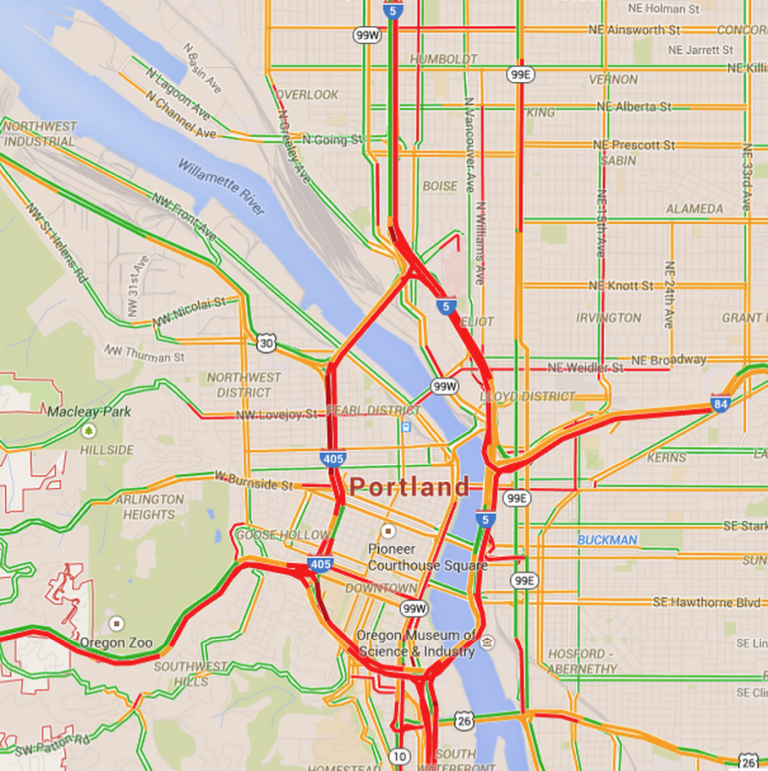 Busiest Roads in Portland, Oregon During Rush Hour Traffic